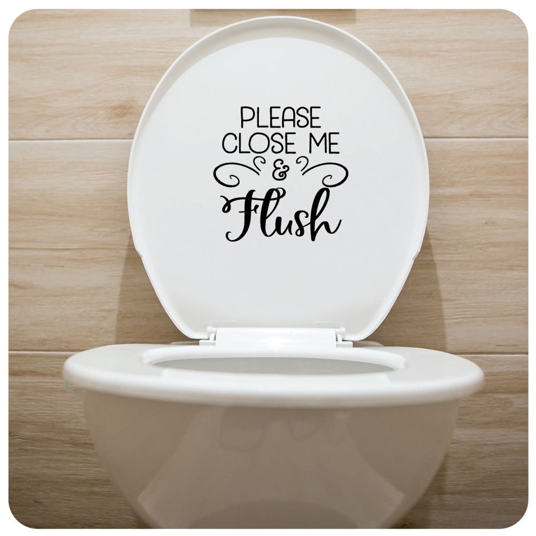 Bathroom Toilet "please Close Me & Flush" Vinyl Lettering Decal Sticker ...