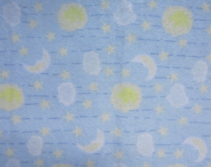 Sun, Clouds, Stars and Moon Flannel Fabric, Celestial Blue Flannel ...