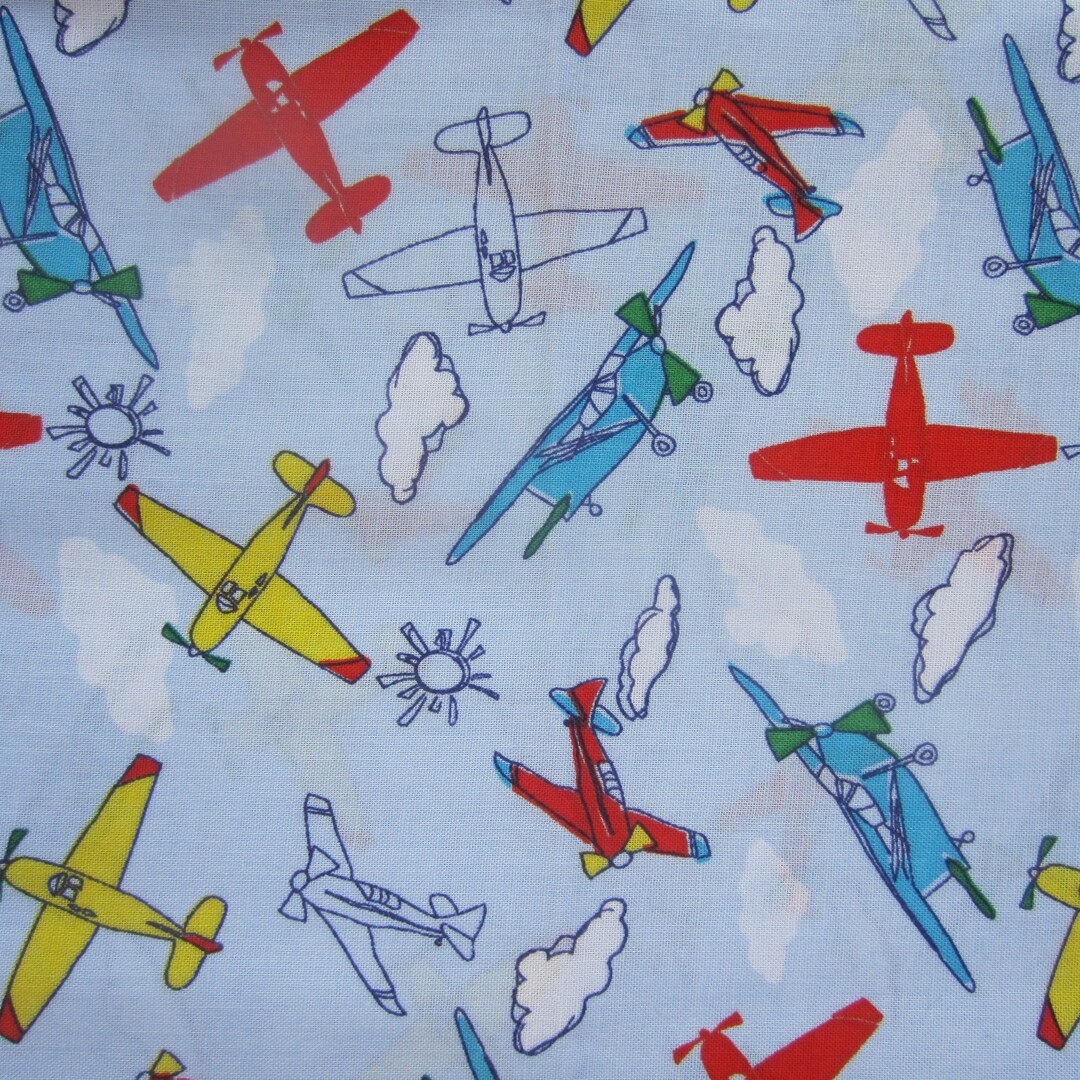 Cotton Fabric, Airplanes, Flying Planes, Multi Airplanes on Blue Print ...