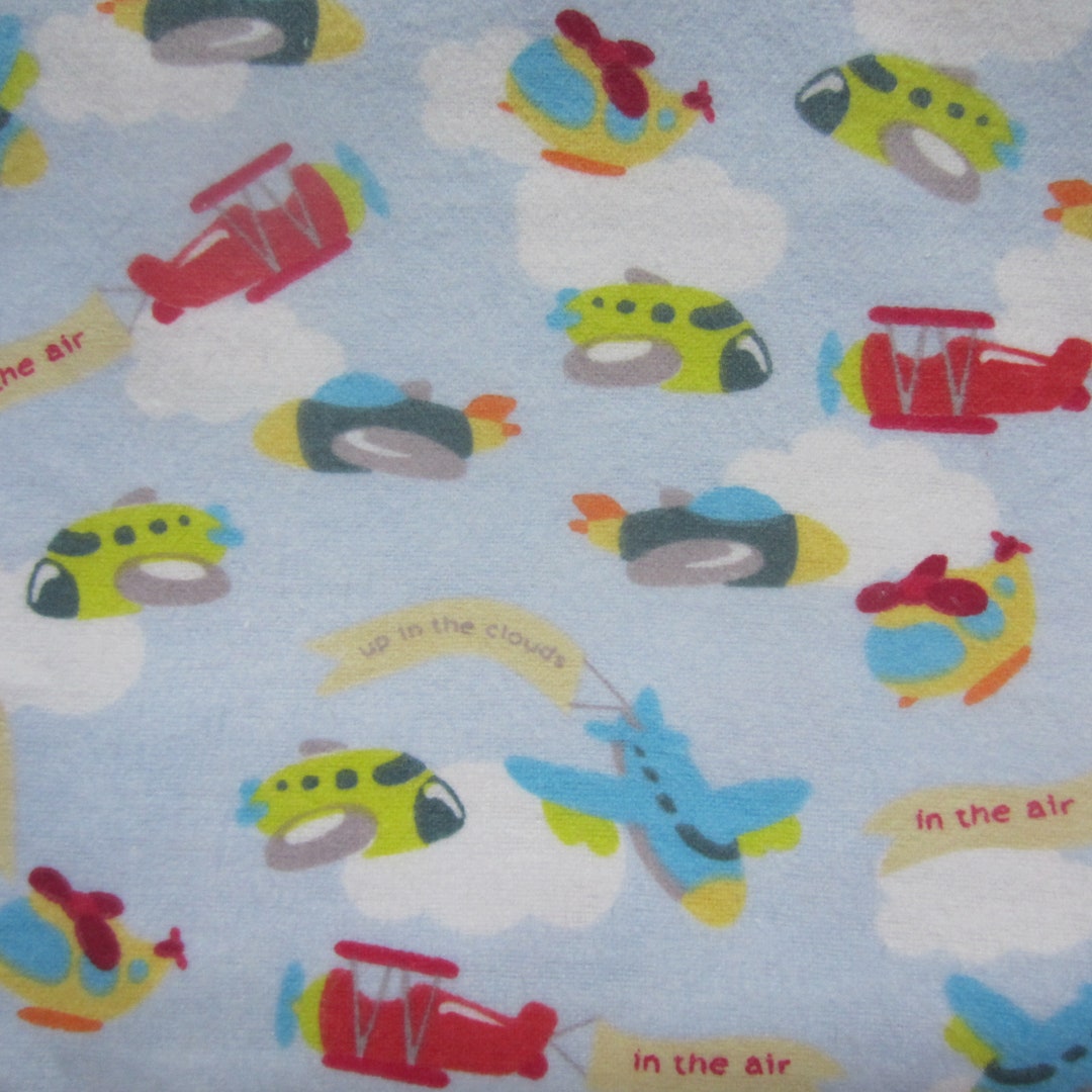 Flannel Fabric Airplanes Helicopters Air Bus Blue Print - Etsy