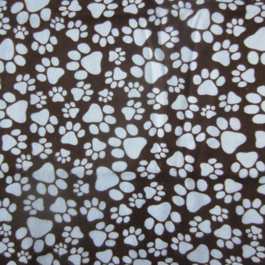 Flannel Fabric, Dog Paw Print Fabric, Pet Paws on Brown Background ...