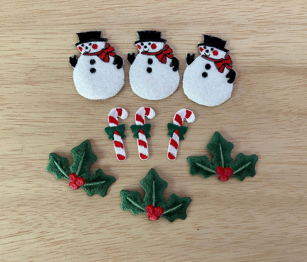 SALE Christmas Patches, Iron on Embroidered Appliques, Snowman, Candy ...
