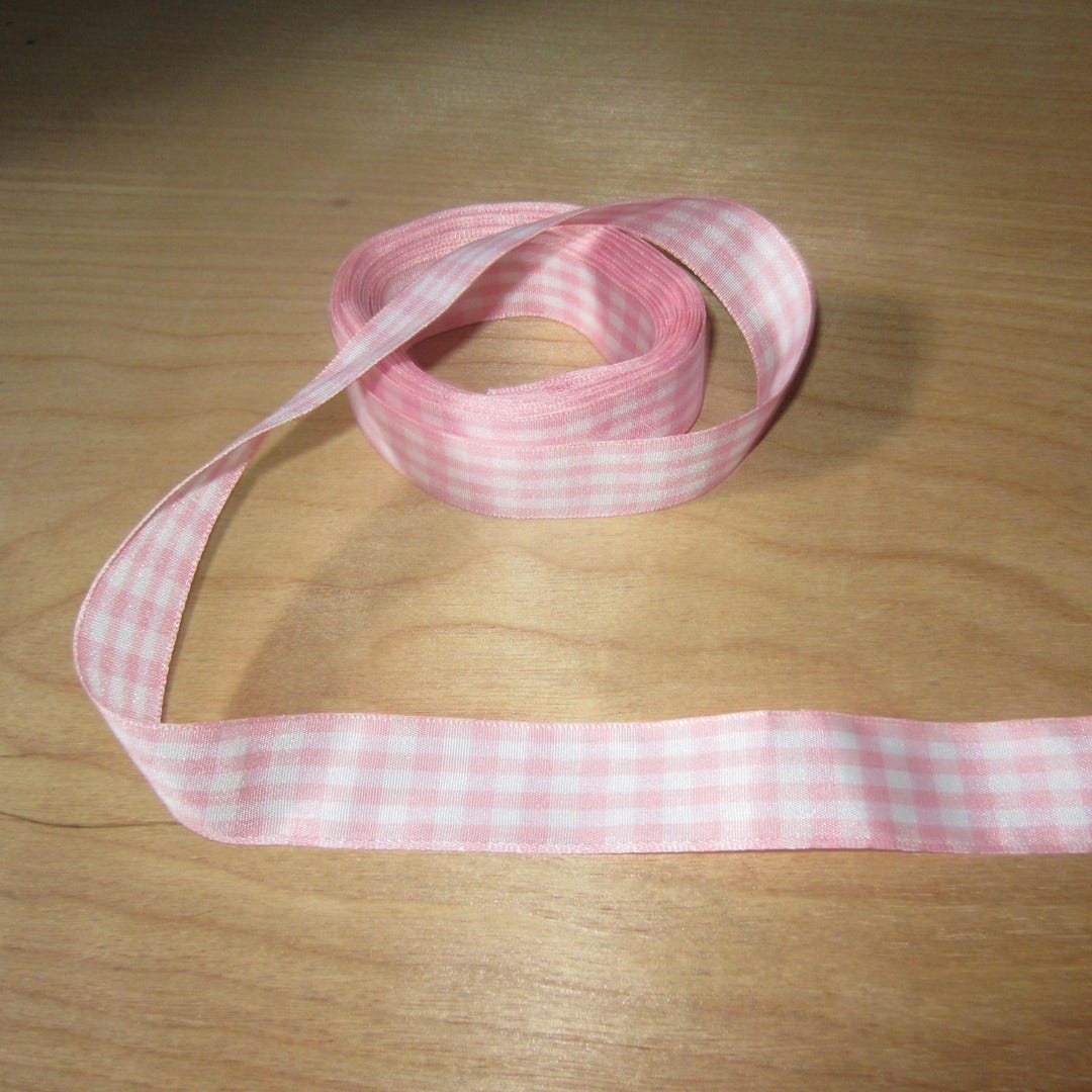 Vintage Gingham Ribbon, Pink and White Woven Gingham, Taffeta Checkered ...