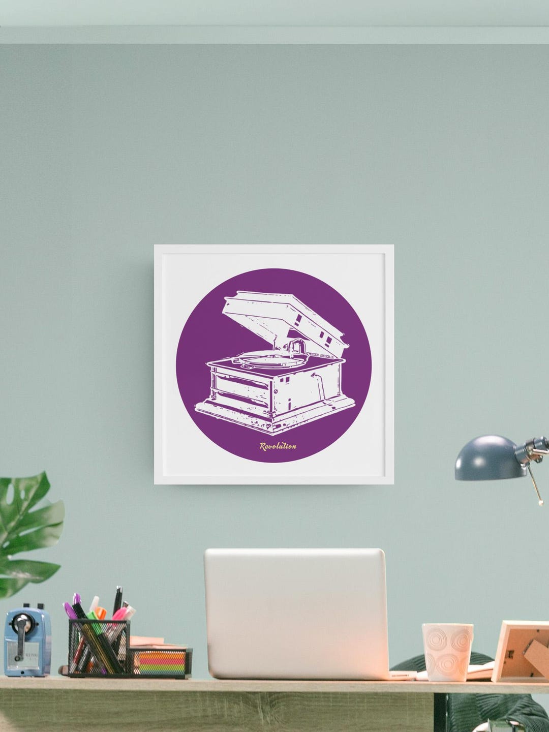 Vintage Record Player Poster | Retro Gramophone "revolution" Design ...