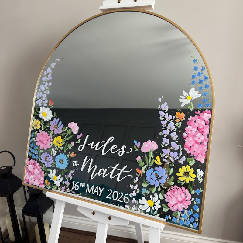 Wedding Hand Painted Mirror - Etsy UK