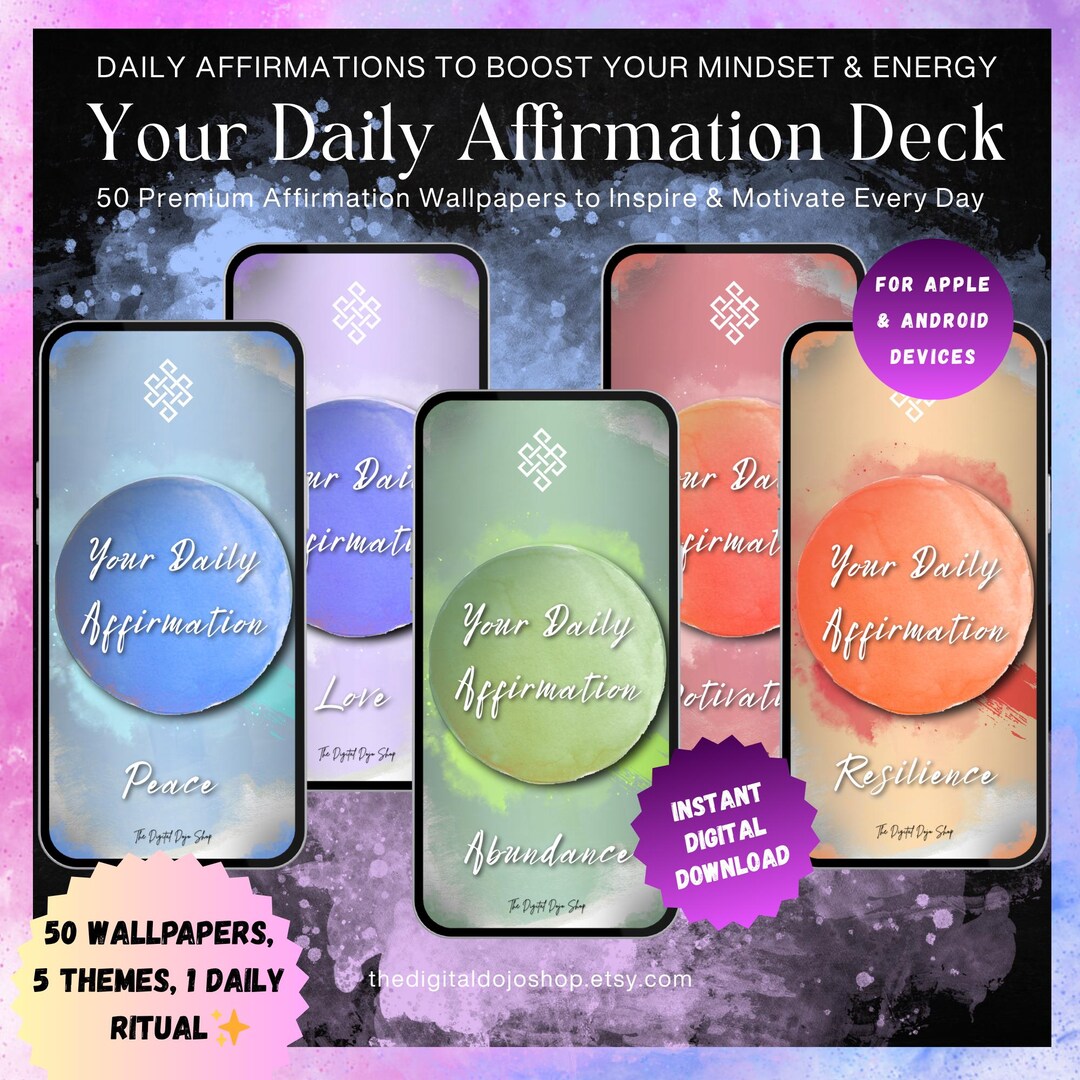 Positive Affirmation Phone Wallpapers: Motivational Lock Screen Bundle ...