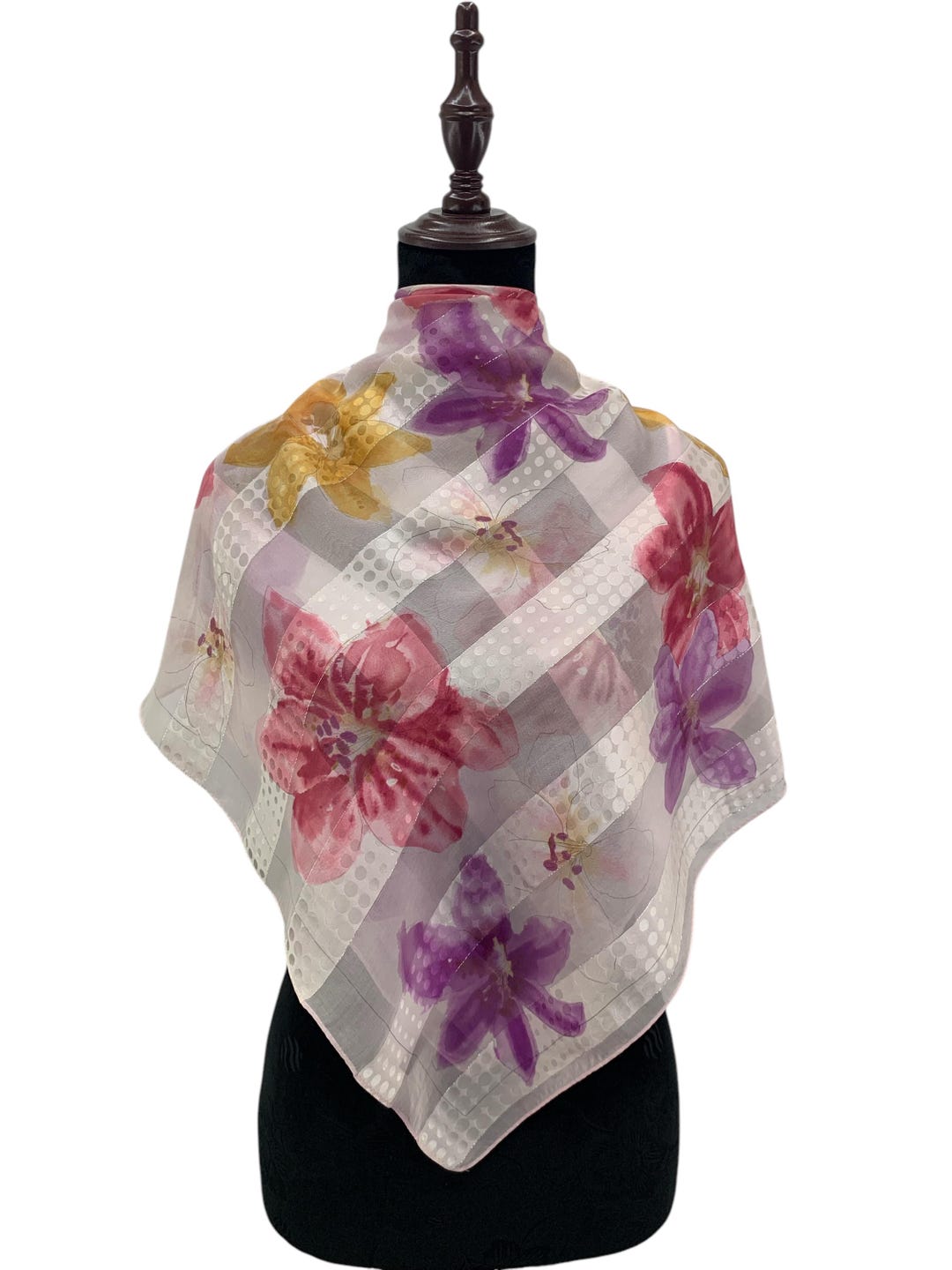 Vintage Flower Silk Scarf Multicolour Scarves Neckwear Accessories Wrap ...
