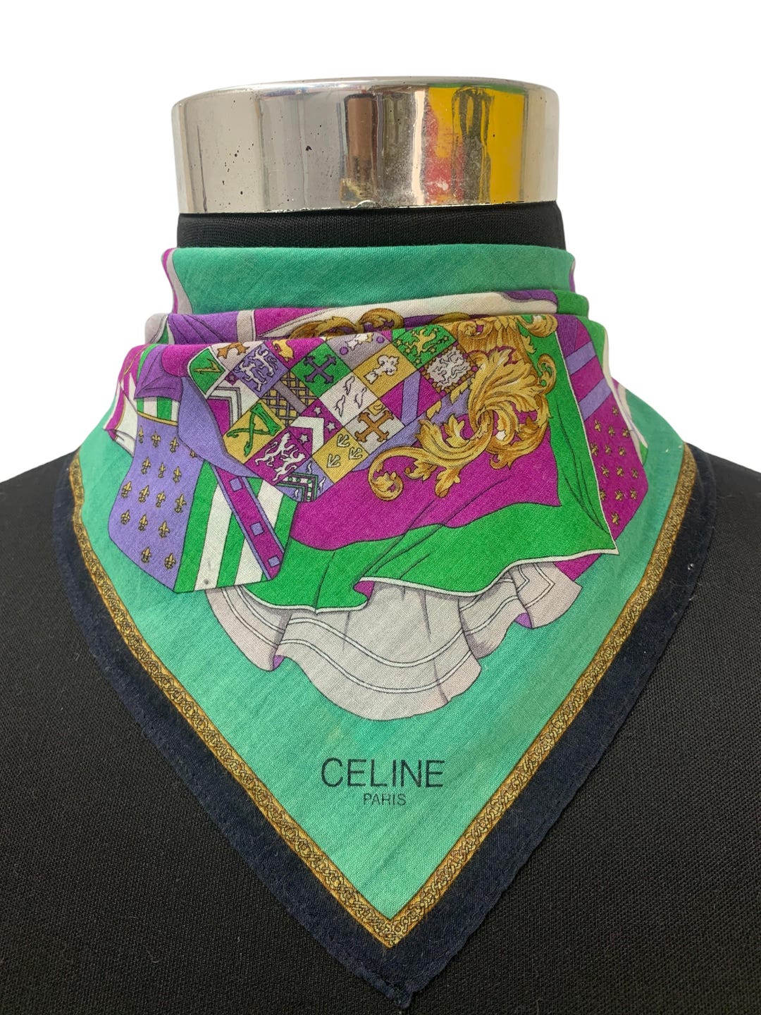 Vintage Celine Cotton Neckerchief Scarf - Green, Black, Purple - Etsy