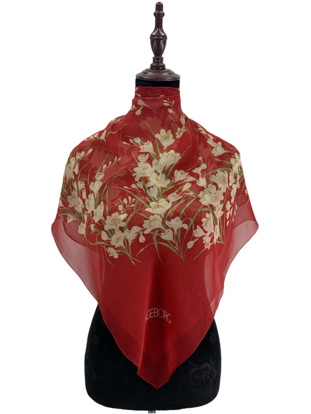 Vintage Red Flowers Silk Scarf Ingeborg Scarves Women Neckwear ...