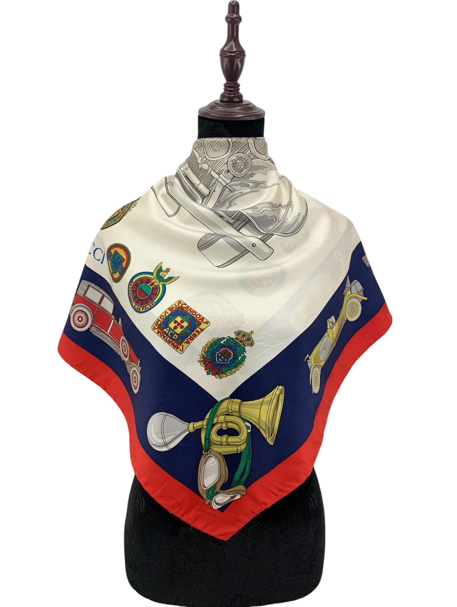 Vintage Gucci Silk Scarf Antique Car Automotive Design Scarf Neckwear ...