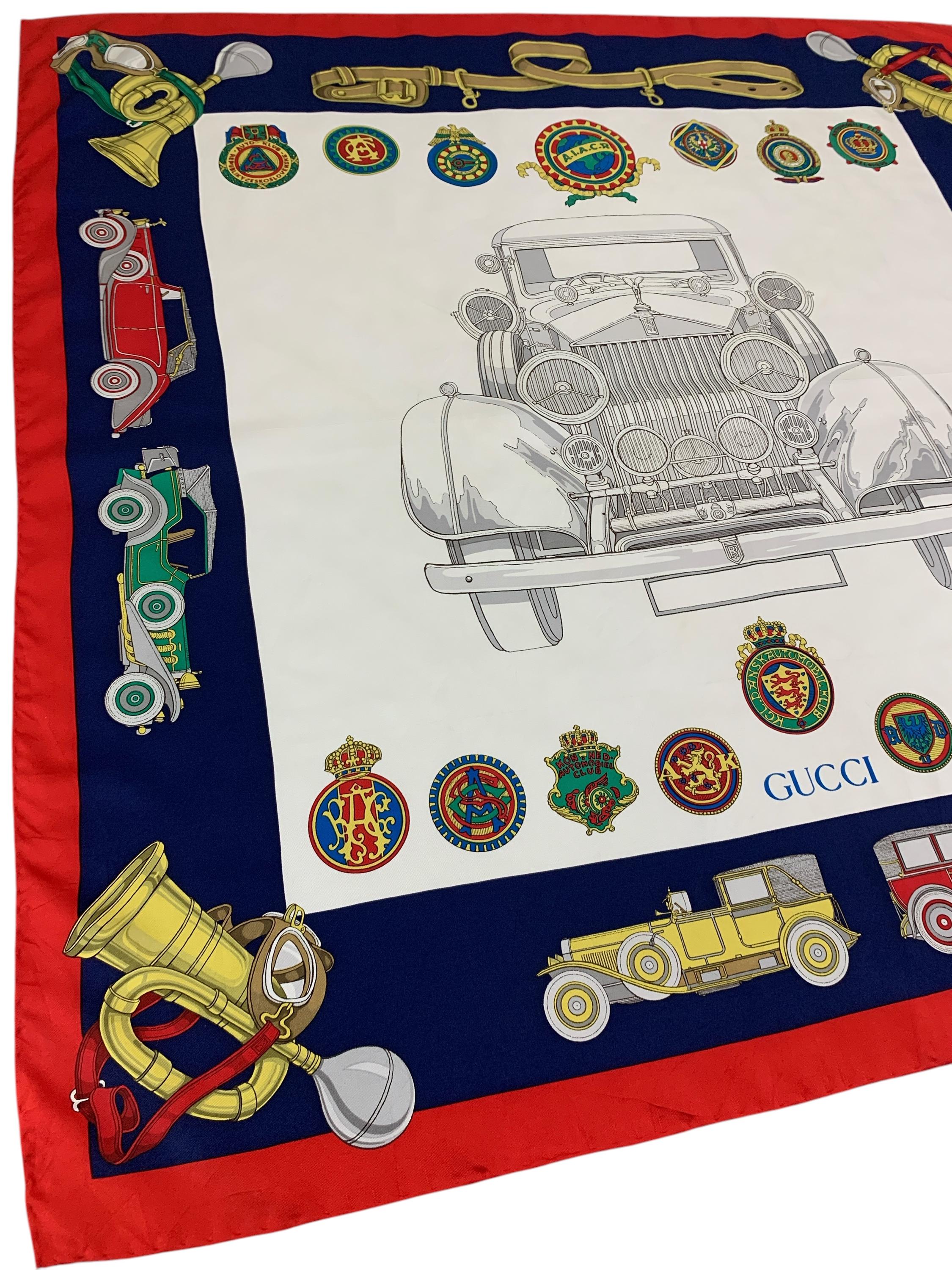 Vintage Gucci Silk Scarf Antique Car Automotive Design Scarf Neckwear ...