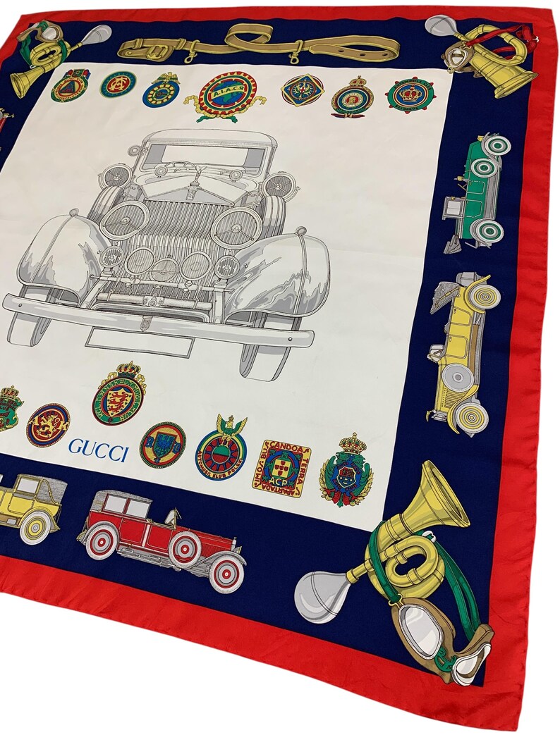 Vintage Gucci Silk Scarf Antique Car Automotive Design Scarf Neckwear ...