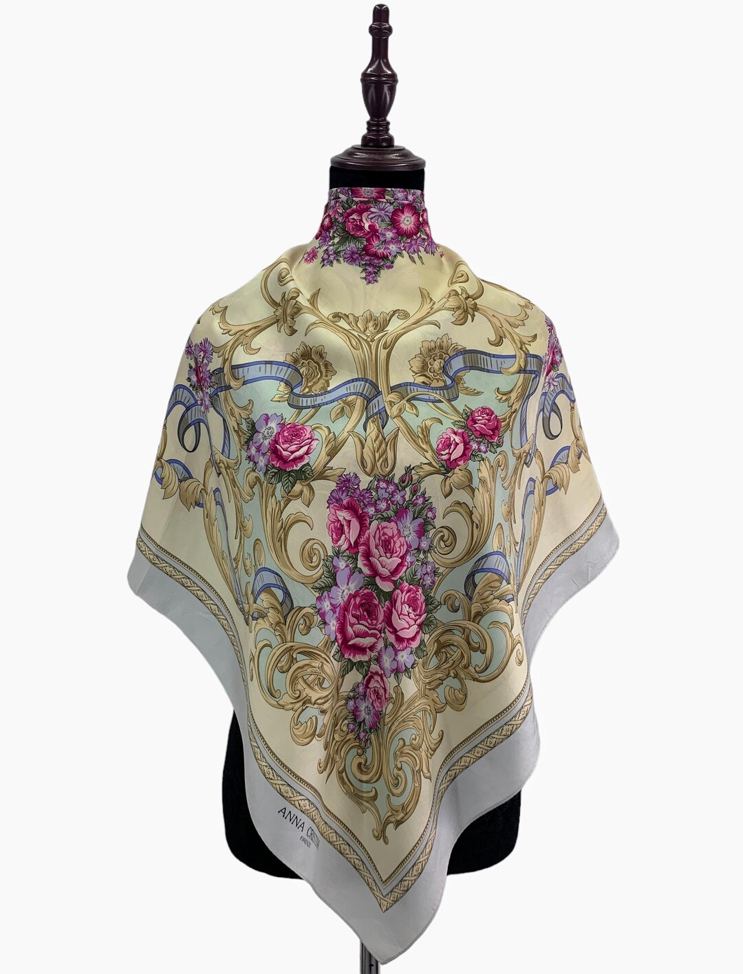 Vintage Anna Cristina Silk Scarf Square Flower Scarves Neckwear Wrap ...