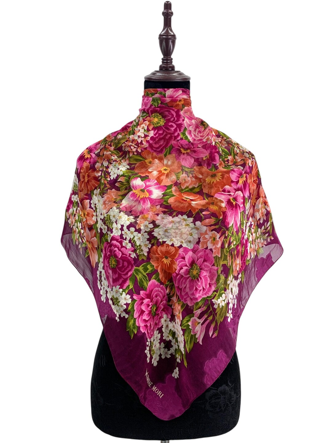 Vintage Hanae Mori Silk Scarf Flowers Scarves Neckwear Wrap Body Scarf ...