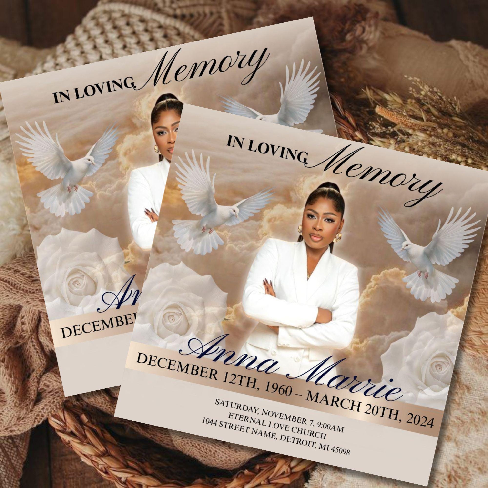 Elegant Beige Sky Funeral Announcement Invitation | Digital Memorial ...