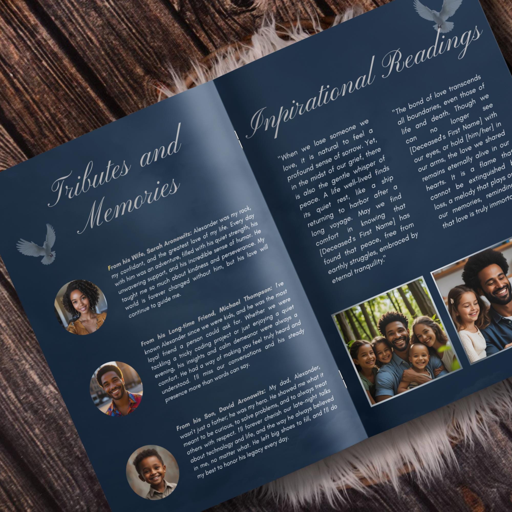 Navy Blue Funeral Program Template: Elegant Memorial, Celebration of ...