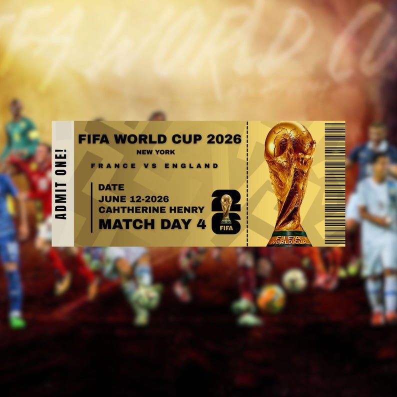 Customized Golden World Cup 2026 Ticket | Matchday Ticket | Editable ...