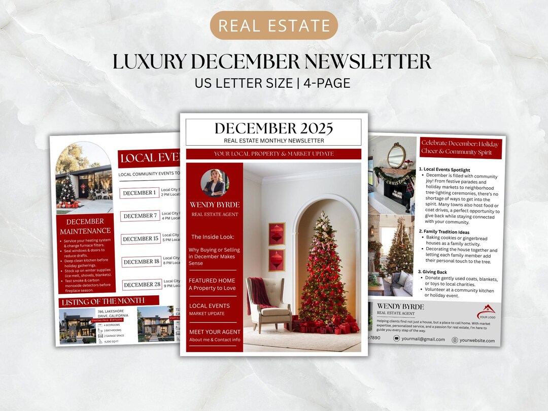 December Real Estate Newsletter Template, Luxury Monthly Newsletter ...