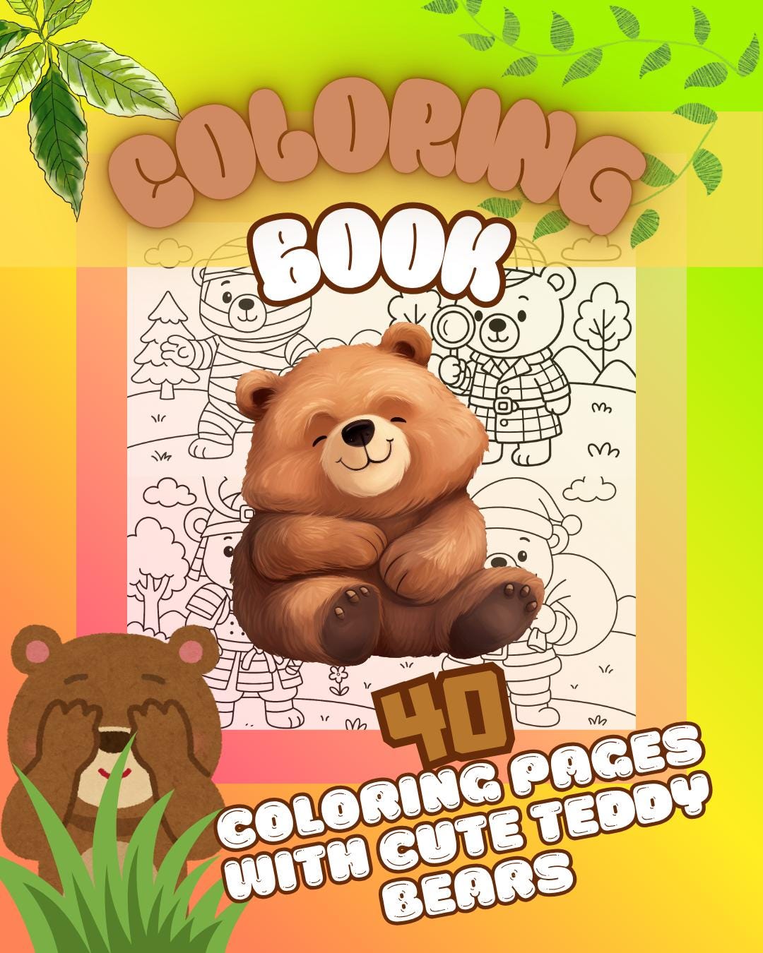 Funny Bears Coloring Book: 40 Printable Pages (PDF Download) - Etsy