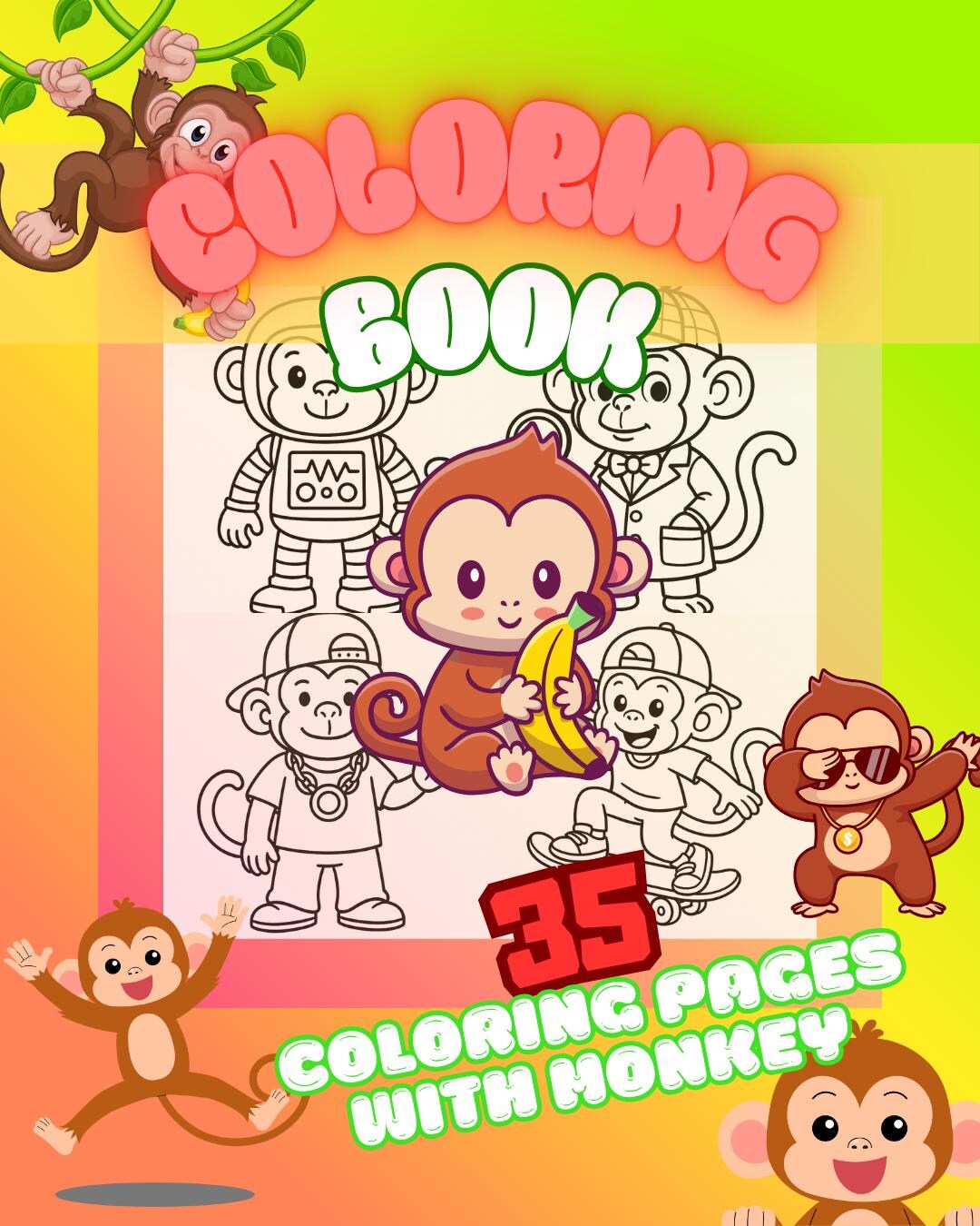 Funny Monkey Coloring Book: Activity for Kids (PDF Download, 35+ Pages ...