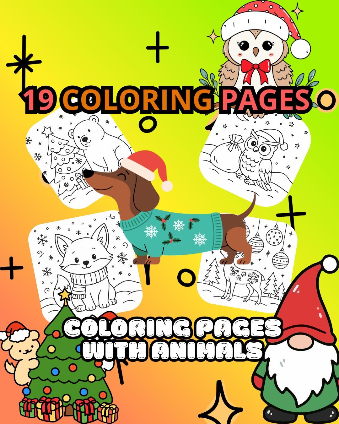 Christmas Digital Coloring Book With Animals - Printable Coloring Book ...