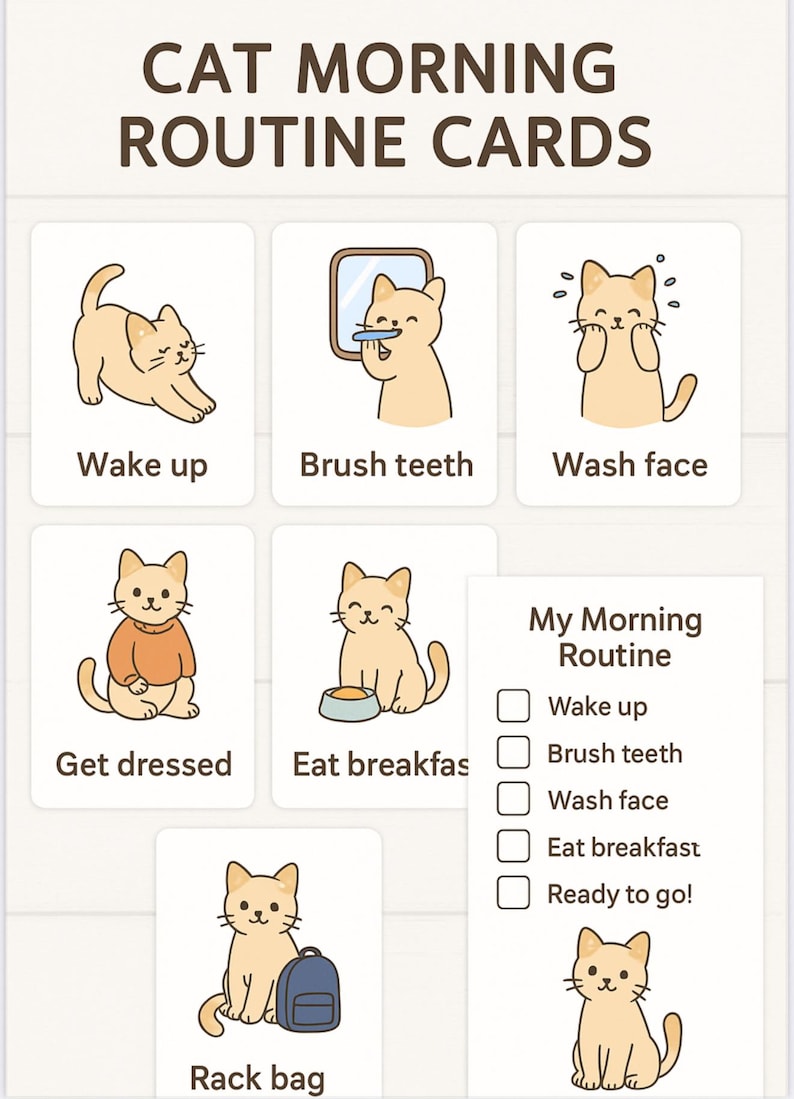 Cat Morning Routine Cards – Printable Visual Schedule for Kids ...