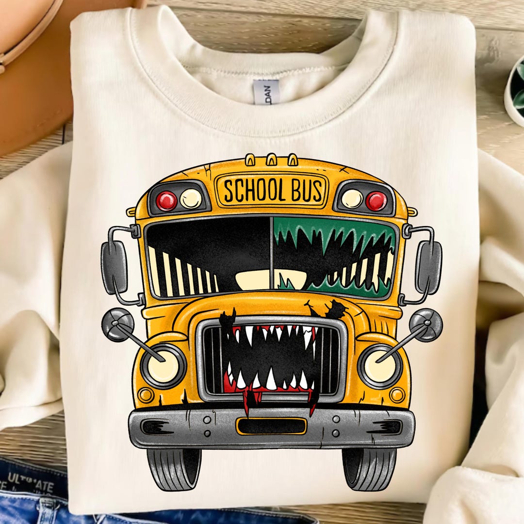 Halloween School Bus PNG: Spooky Driver Sublimation Design (digital ...
