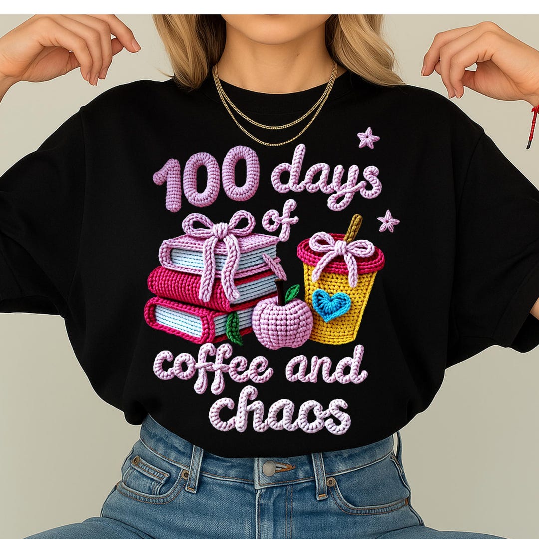 Preppy 100 Days of Coffee and Chaos PNG, Colorful Teacher 100 Days Png ...