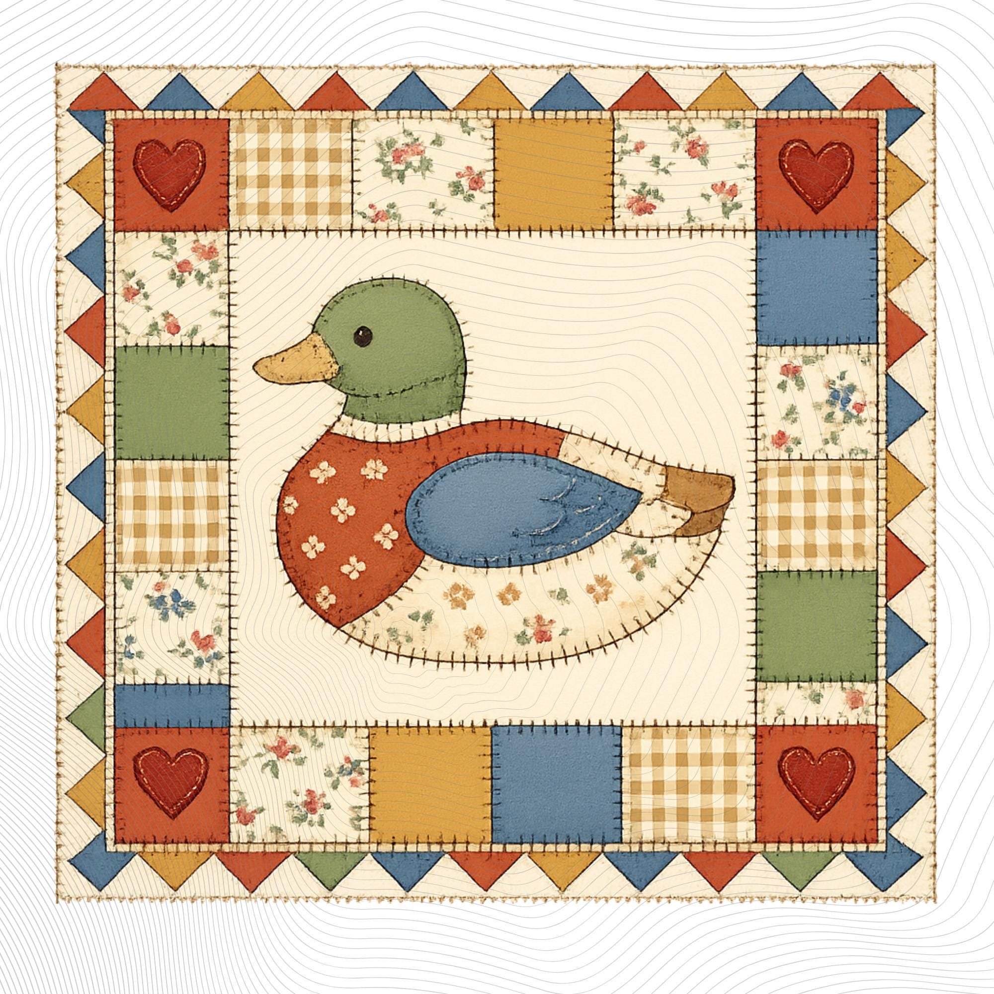 Patchwork Mallard Duck PNG Design Instant Download Vintage Quilt Style ...