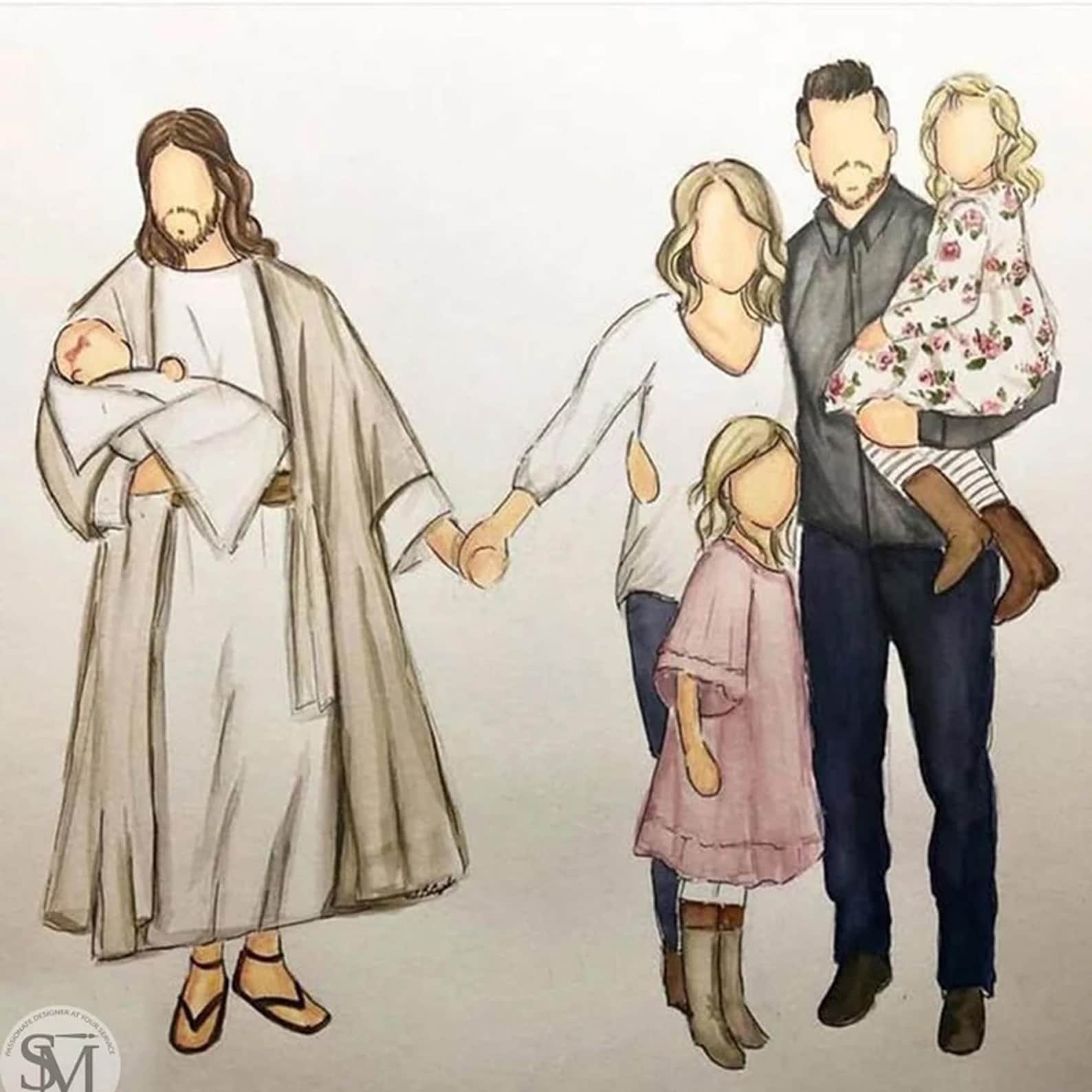 Custom Memorial Portrait, Memorial Portrait With Jesus, Family ...