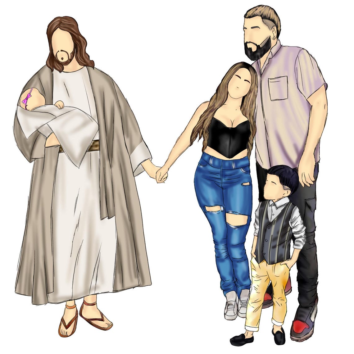 Custom Memorial Portrait, Memorial Portrait With Jesus, Family ...