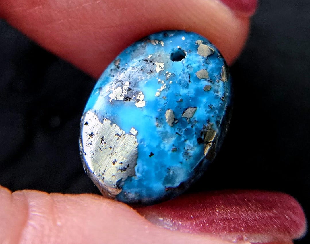 Rare Focal Armenian Turquoise With Pyrite Smooth Drilled Cabochon ...