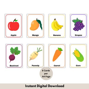 Fruits and Vegetables Flash Cards, Printable Flashcards for Kids ...
