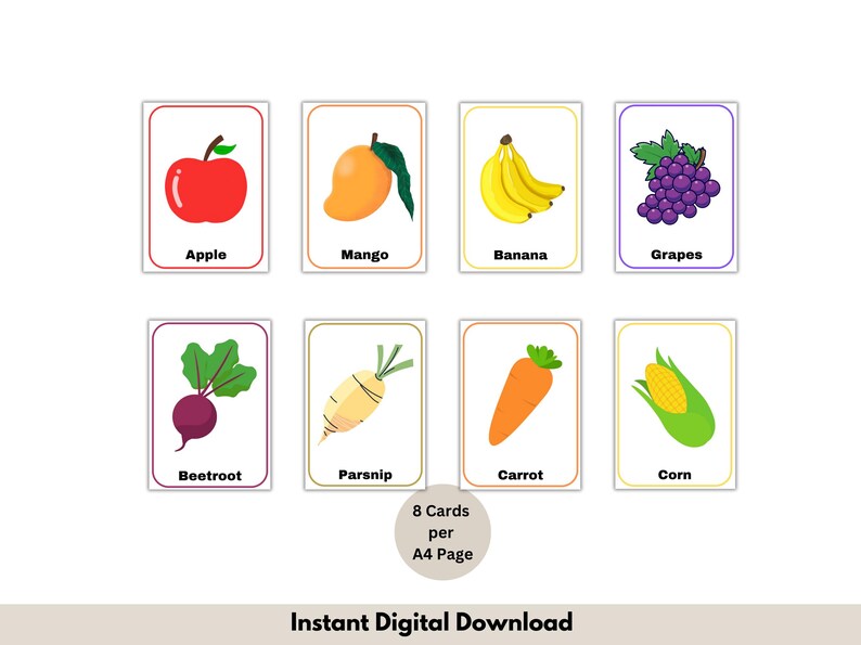 Fruits and Vegetables Flash Cards, Printable Flashcards for Kids ...