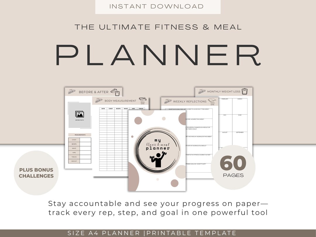 Meal & Fitness Planner | Workout and Meal Prep Organizer | Weight Loss ...