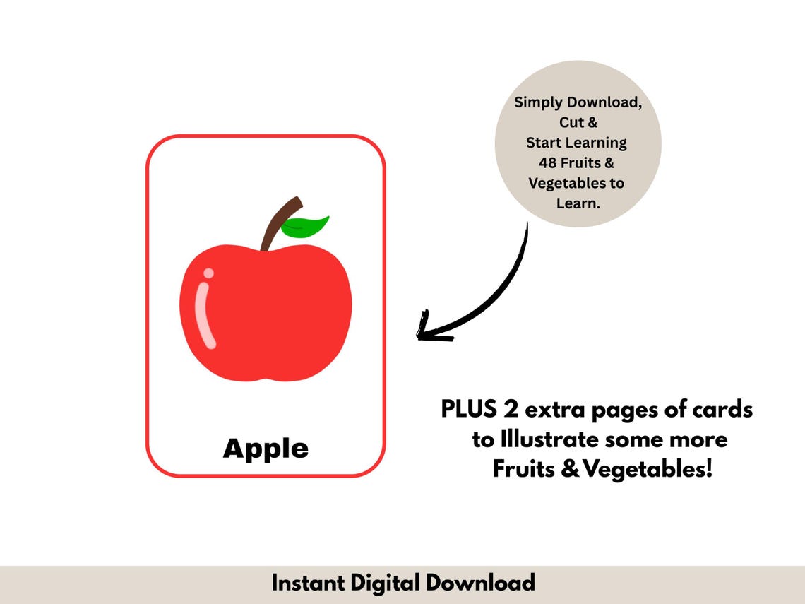 Fruits and Vegetables Flash Cards, Printable Flashcards for Kids ...