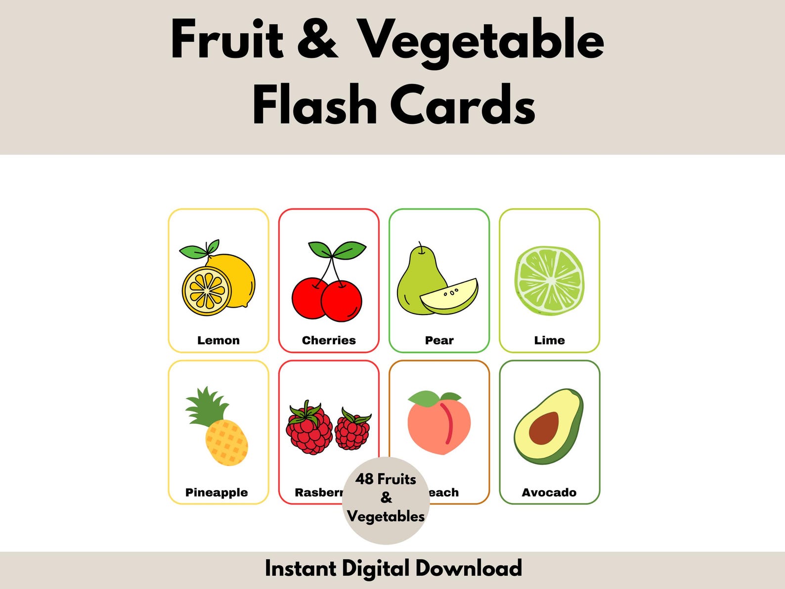 Fruits and Vegetables Flash Cards, Printable Flashcards for Kids ...