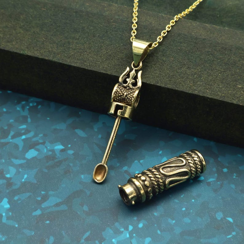 Antique Snuff Spoon Necklace • Vintage Brass Pendant • Hidden Vial ...