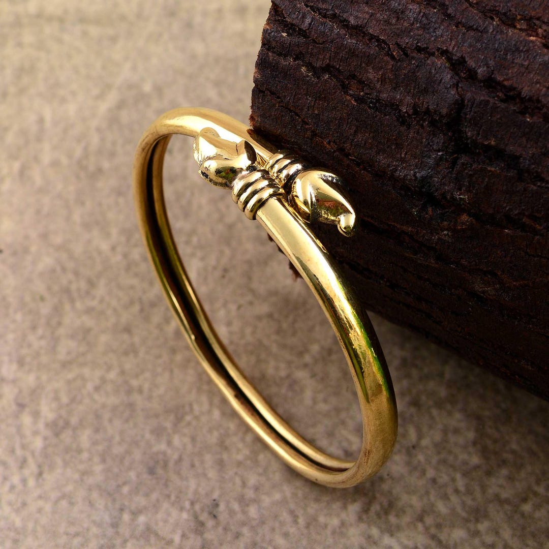 Cobra Head Brass Bracelet, Snake Bangle for Men, Adjustable Serpent ...