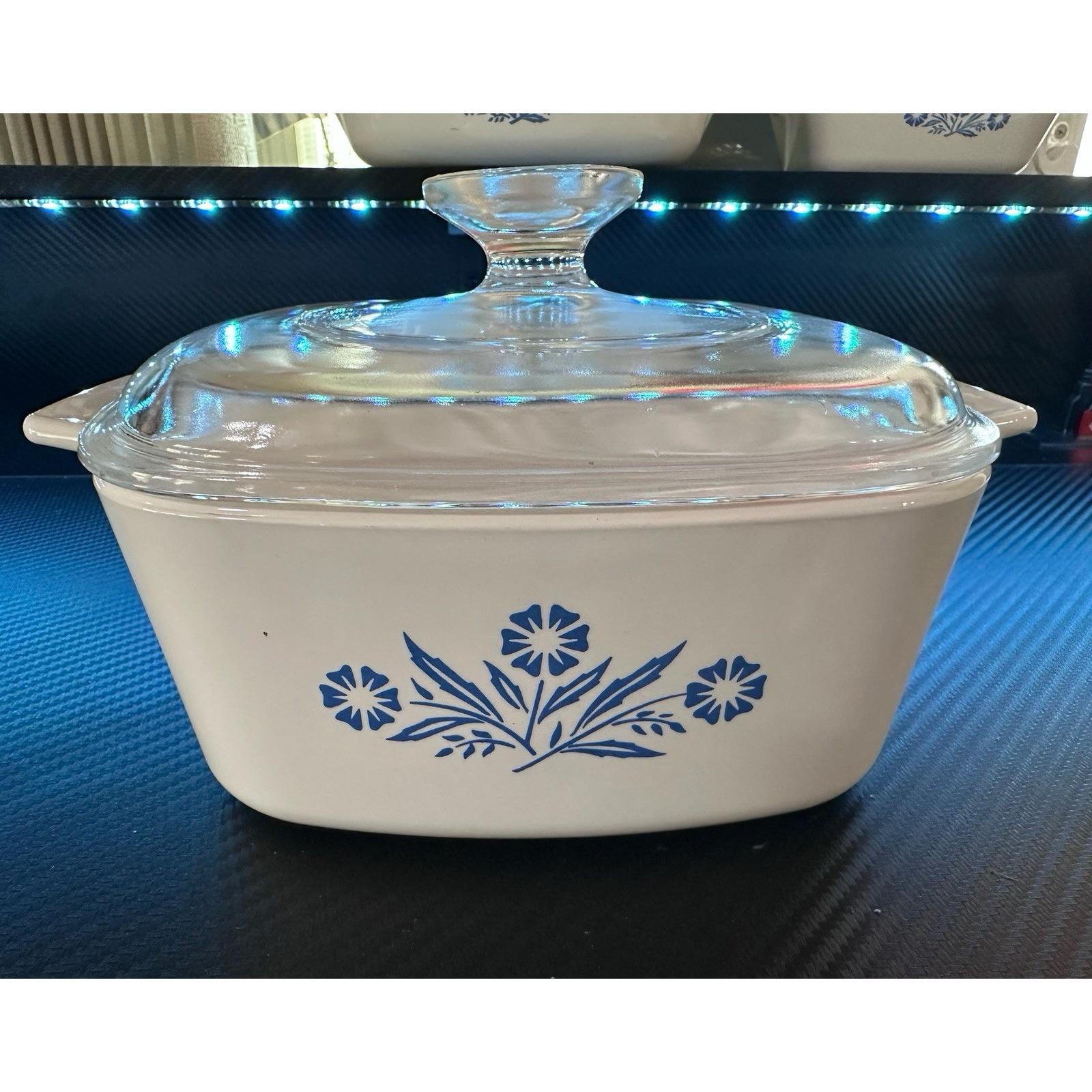 Corning Ware Cornflower Blue 1 Qt. Dish W/ Lid Handles A-11/2-B & Glass ...