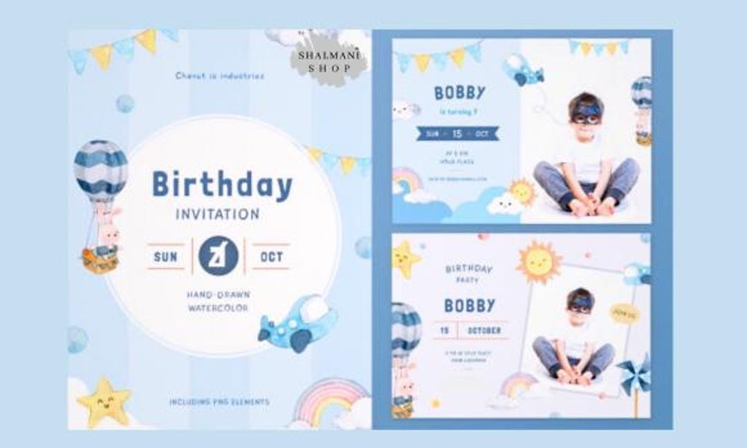 Sky Theme Birthday Invitation Card-editable Sky Theme Birthday ...