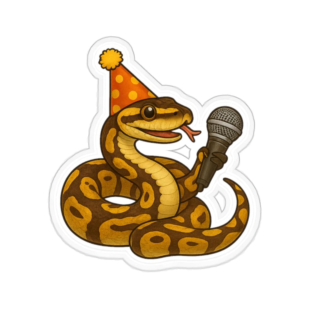 Ball Python Party Sticker | Singing Snake Vinyl Decal With Microphone ...