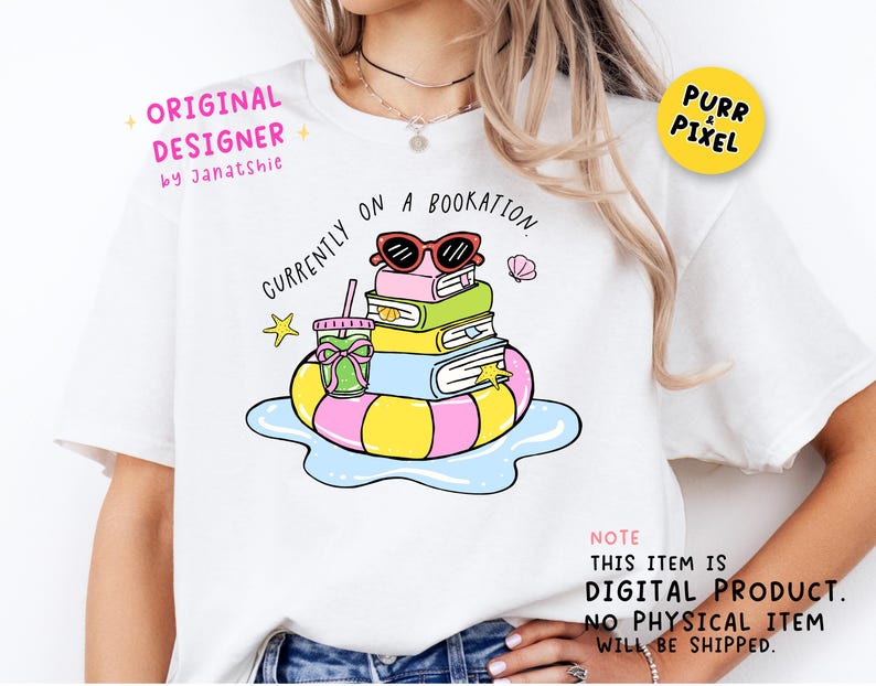 Bookish Summer PNG: Bookworm Reading Clipart, Girly Quote (SVG, Digital ...