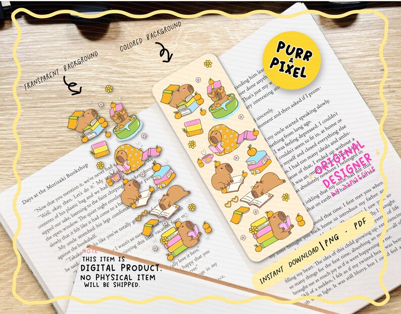 Kawaii Capybara Bookmark PNG: Cozy Book Lover Gift (digital Download ...