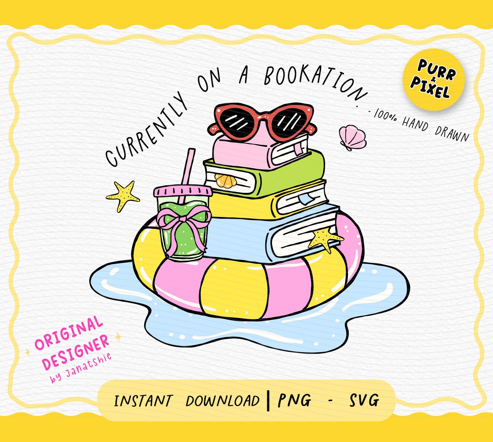 Bookish Summer PNG: Bookworm Reading Clipart, Girly Quote (SVG, Digital ...