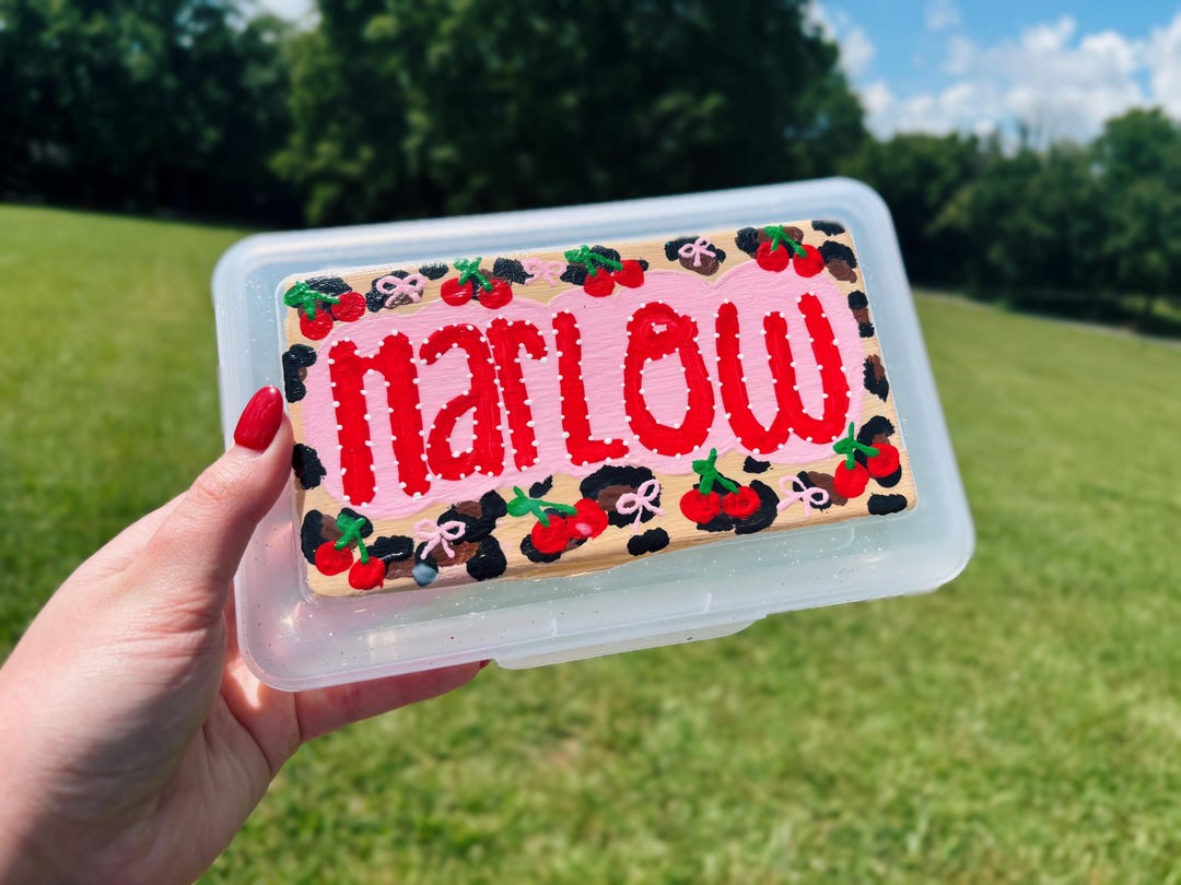 Custom Name Crayon Box: Hand-painted Coquette Cheetah Cherry Theme - Etsy