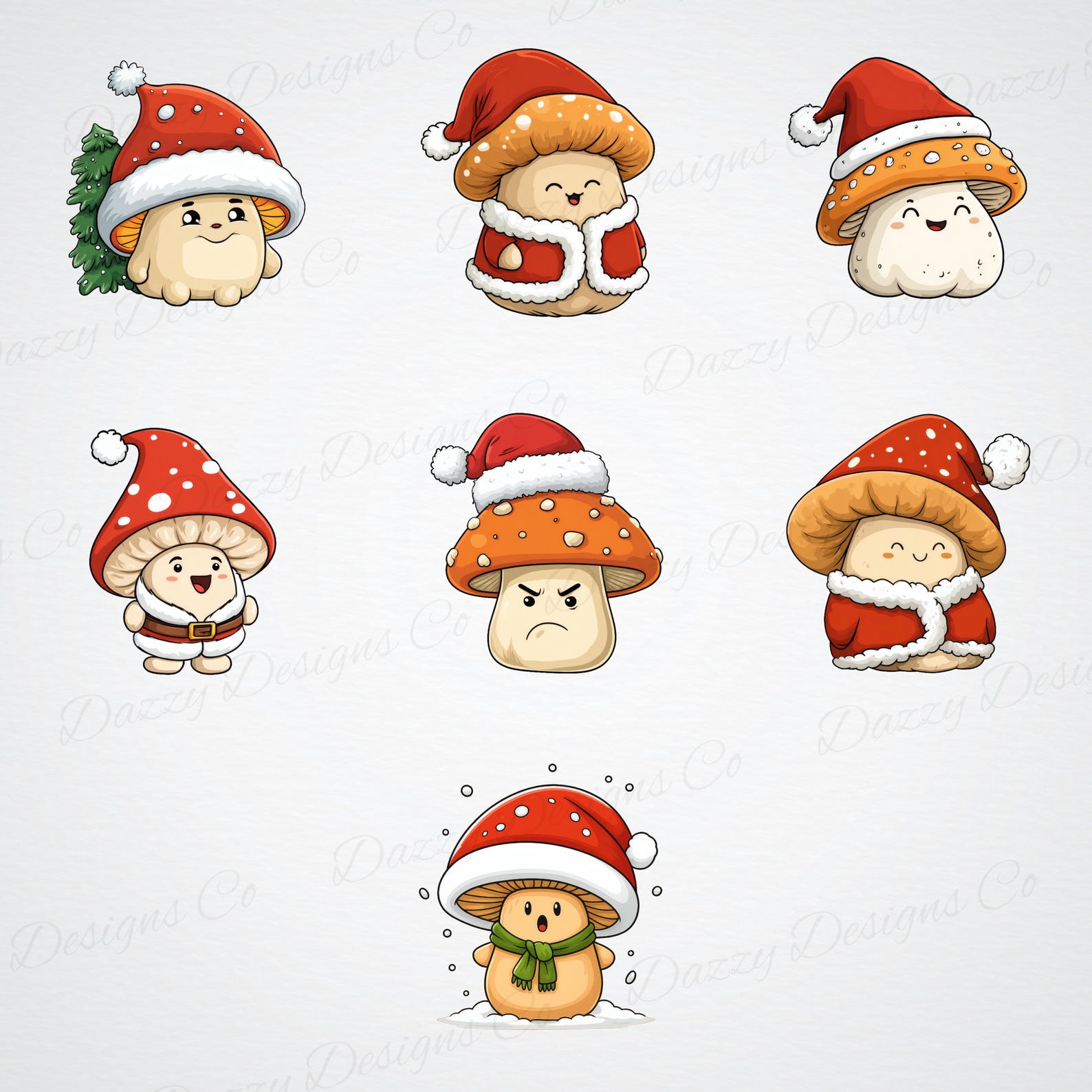 31 Christmas Mushroom Clipart Bundle| Funny Cartoon Holiday Food PNG ...