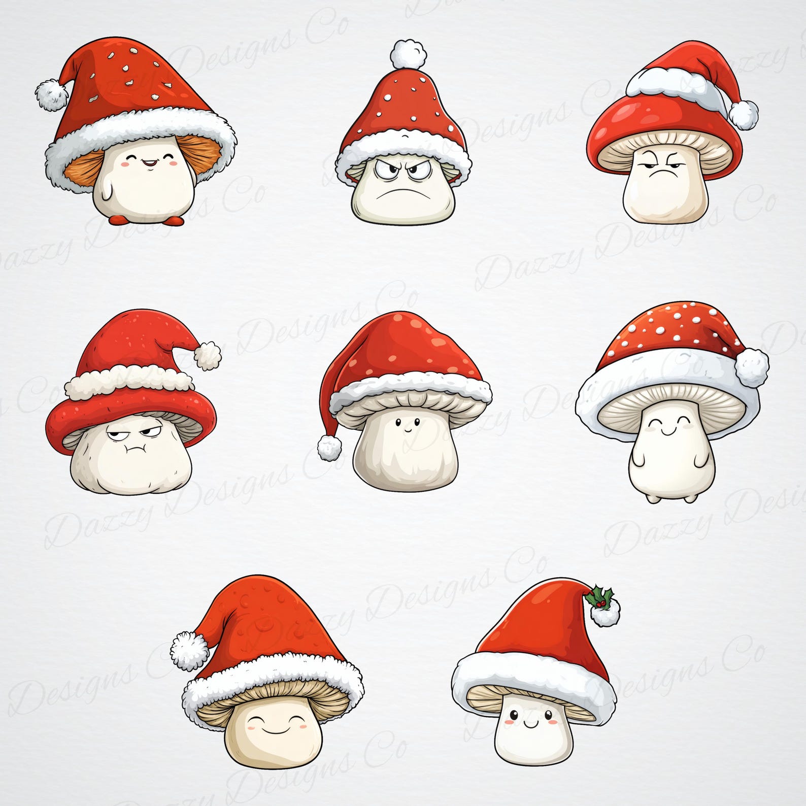 31 Christmas Mushroom Clipart Bundle| Funny Cartoon Holiday Food PNG ...