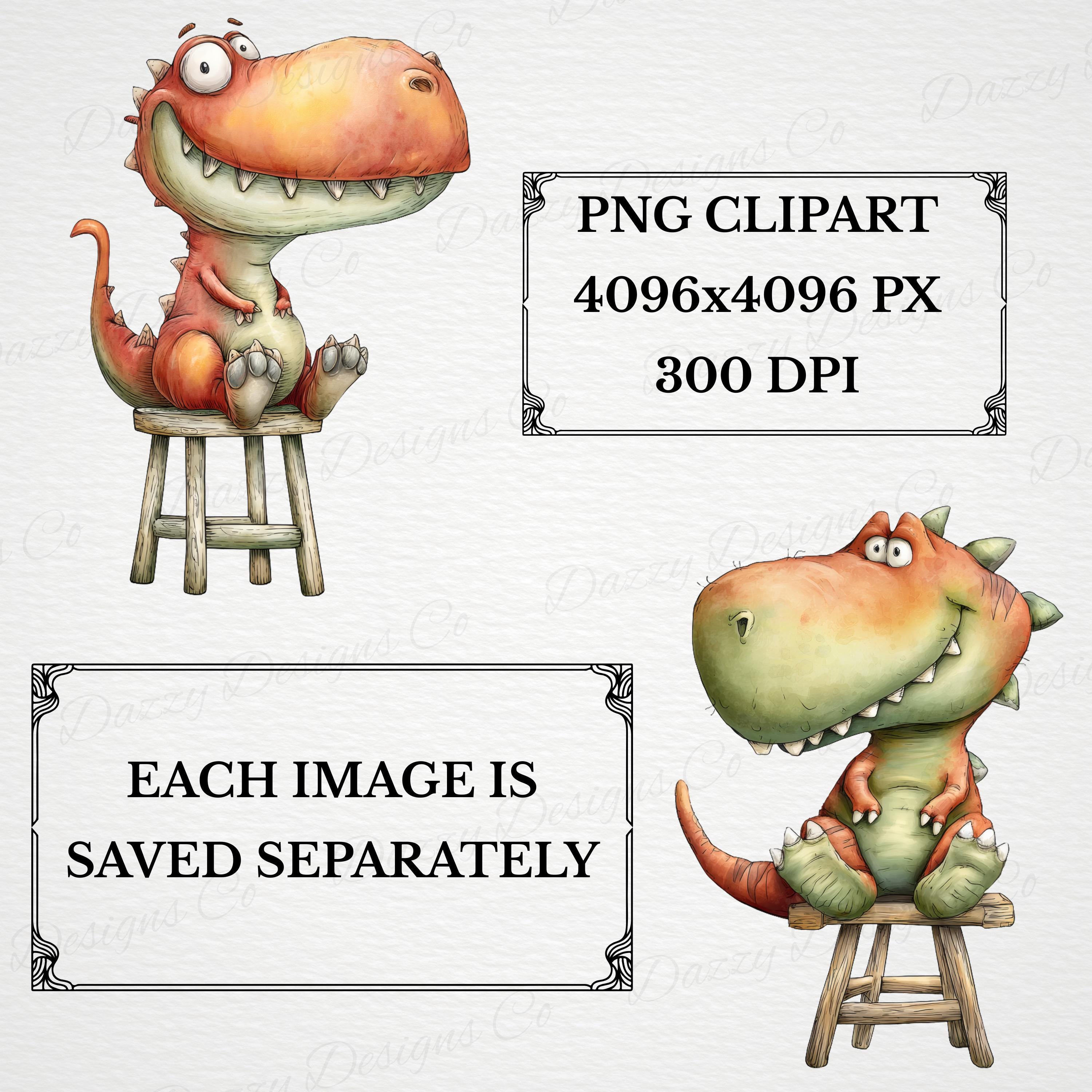 Quirky Sitting Dinosaurs Clipart Bundle| 17 Funny Dino on Stool and ...
