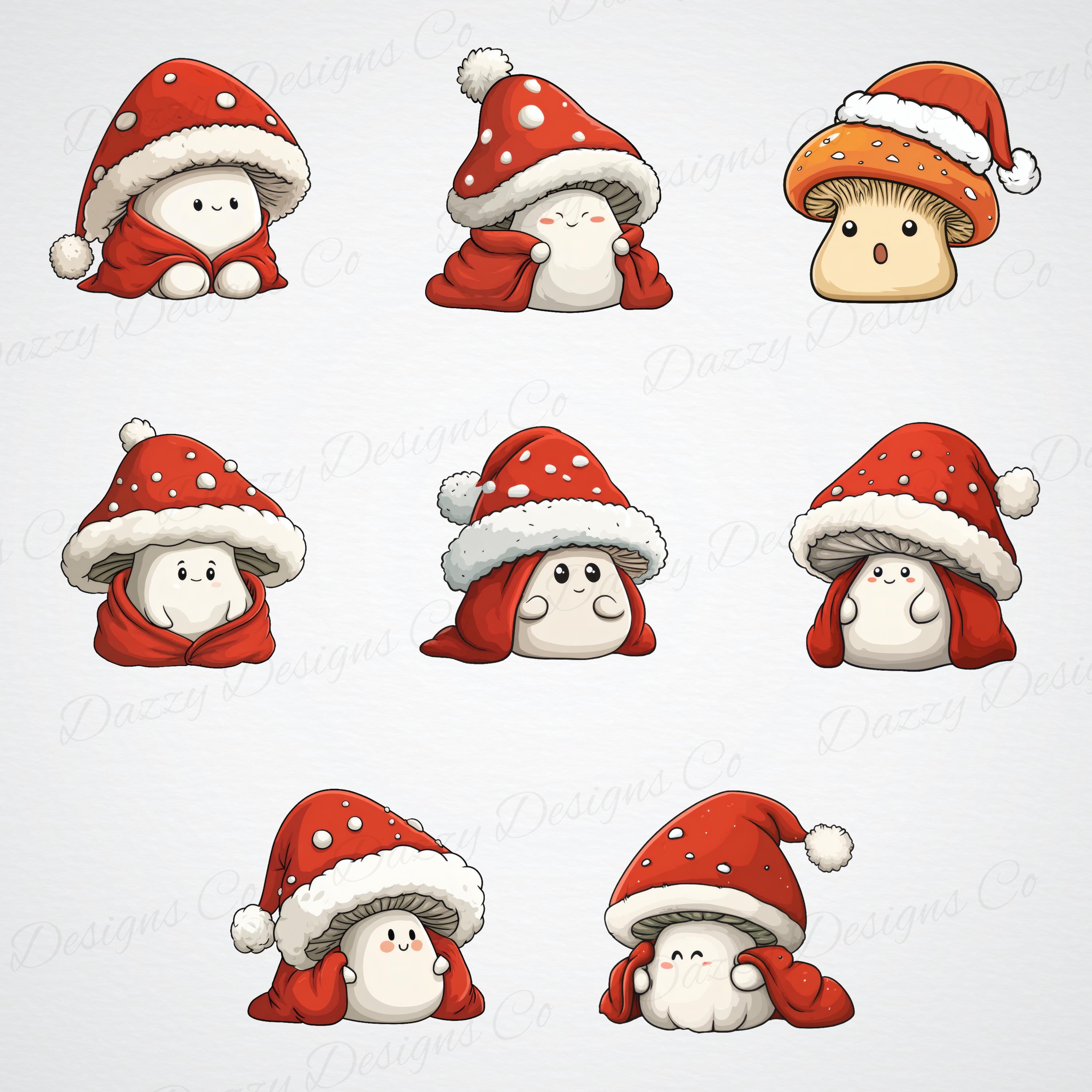 31 Christmas Mushroom Clipart Bundle| Funny Cartoon Holiday Food PNG ...